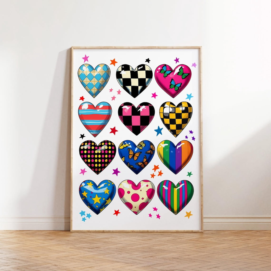 Retro Checkered Hearts Girly Wall Art, Unframed Paper Print Size 24x36 ...