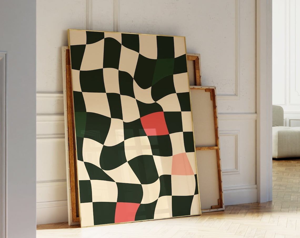 Retro Checkered Home Decor • Wavy Checkerboard Print • Abstract ...