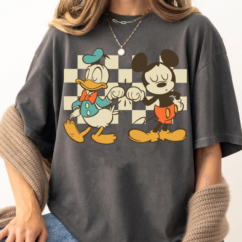 Retro Checkered Mickey Mouse and Donald Duck Fist Bump Comfort Colors ...