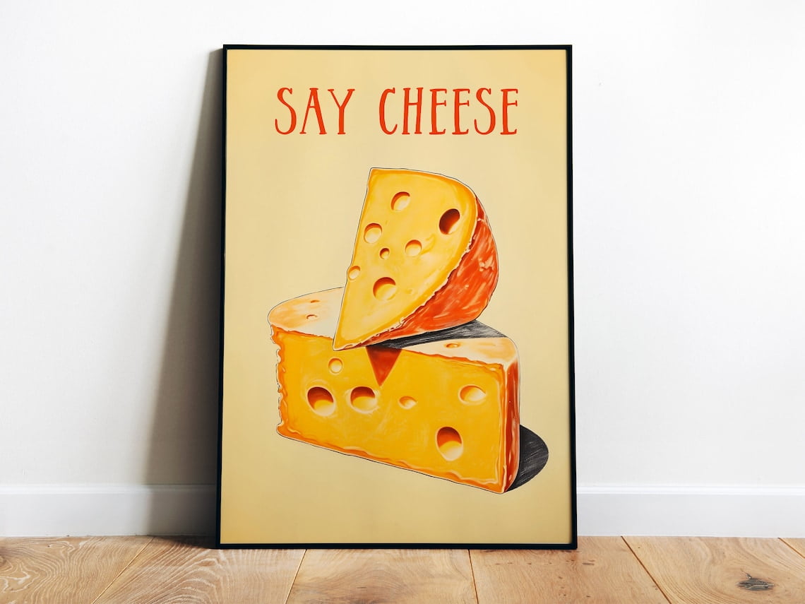 Retro Cheese Poster Funny Food Print Kitchen Wall Art Print Retro Decor ...
