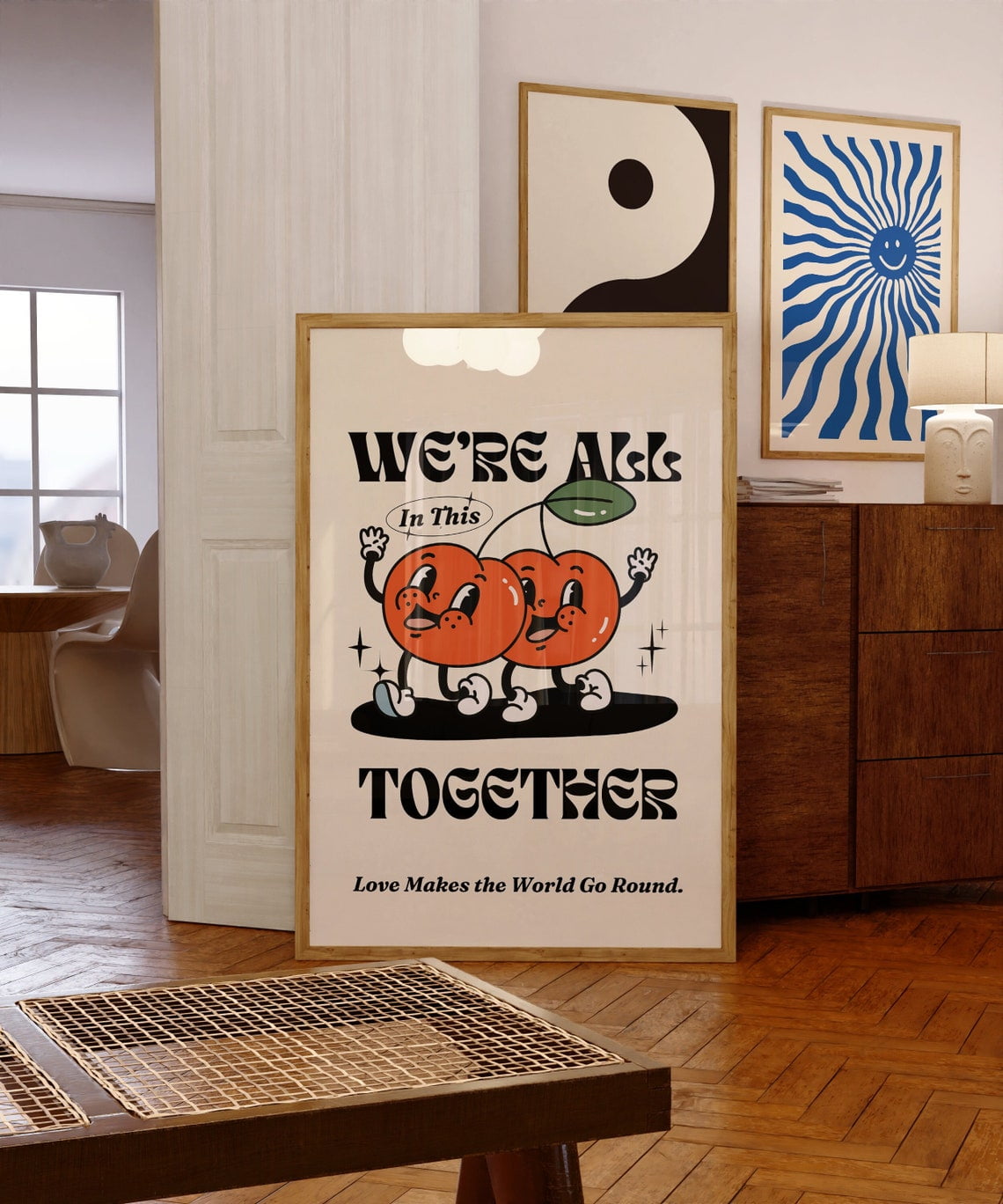 Retro Cherries , Kitchen Wall Art, 70'S Cartoon Character, We'Re All In ...