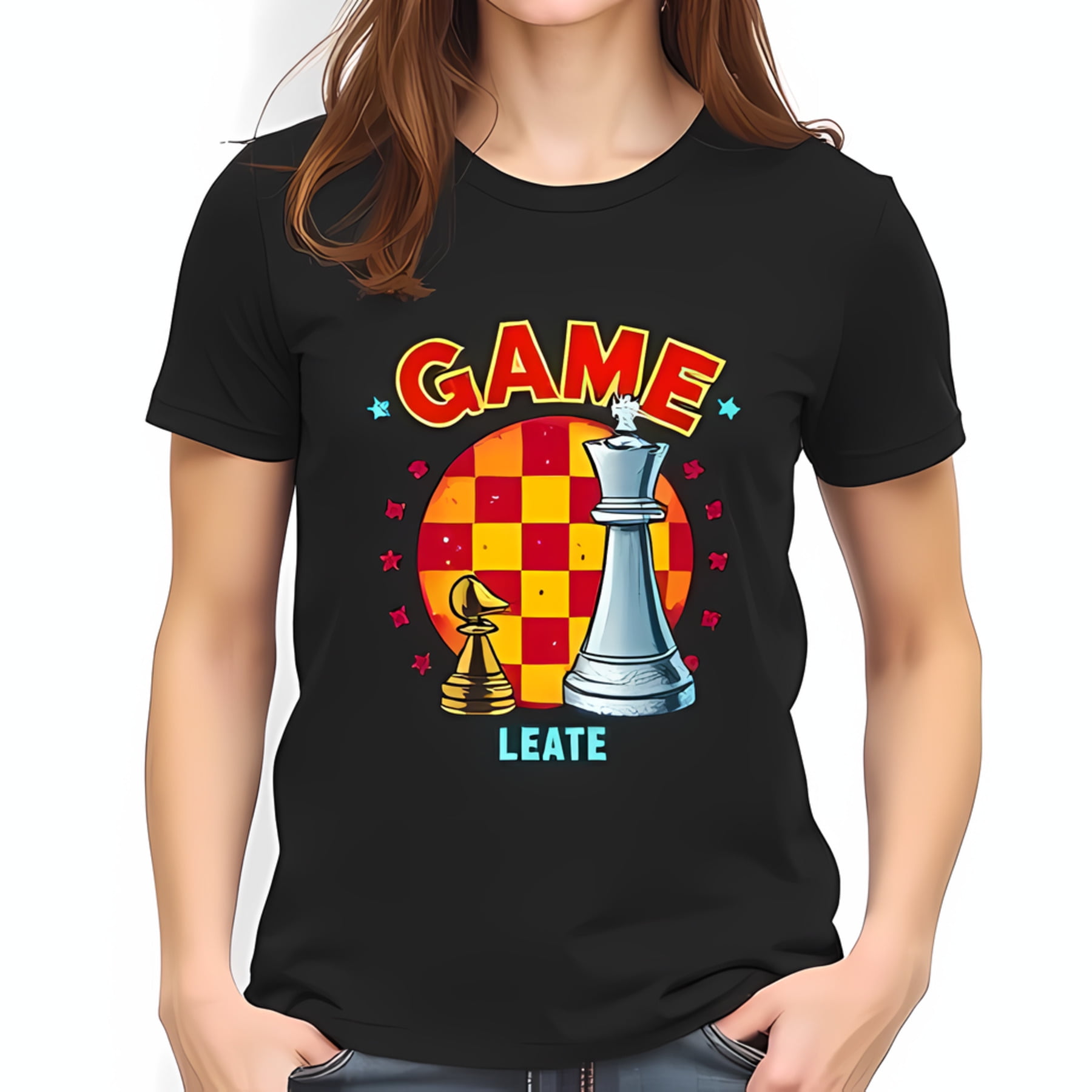 Retro Chess Graphic Cotton Short Sleeve T-Shirt - King & Pawn Design ...