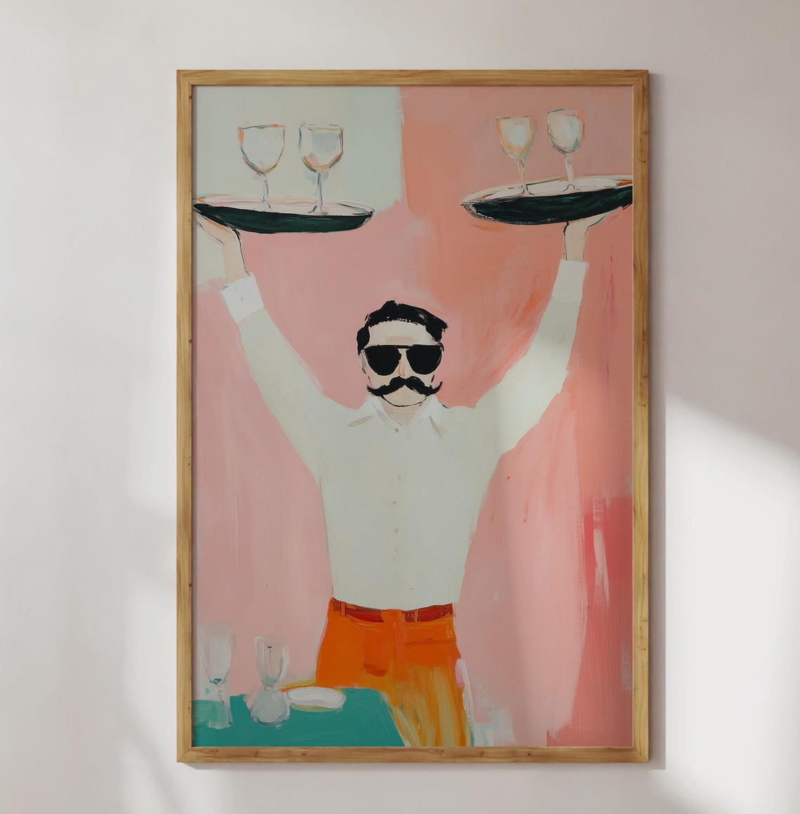 Retro Chic Waiter & Wine Art Print - Playful Abstract Wall Art For ...
