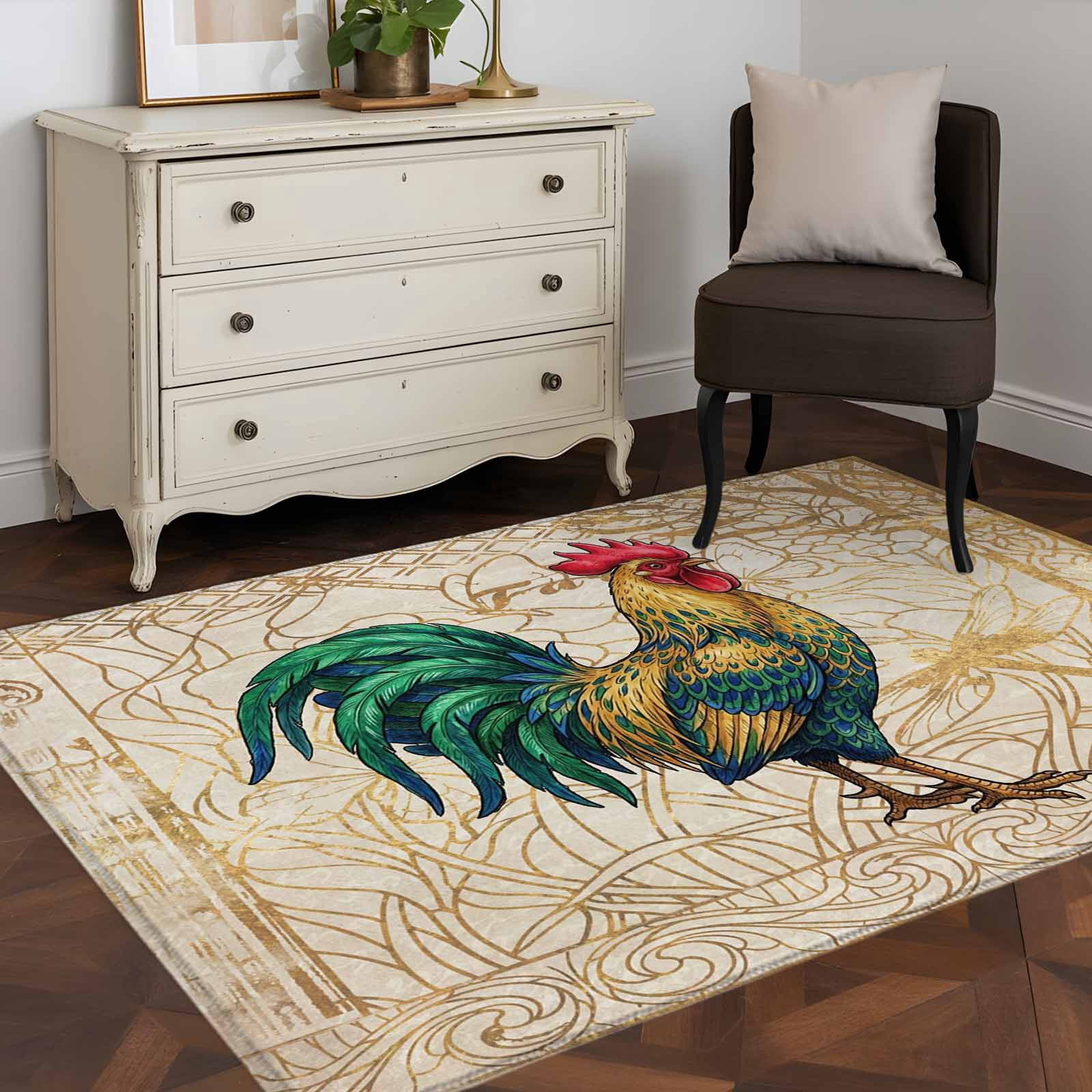 Retro Chicken 4x6 Rug for Dining Table for 4 People Under Table, Farm ...