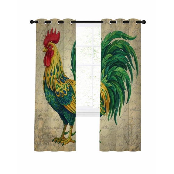 Retro Chicken Blackout Curtains 63 Inch Length Farm Rooster Vintage ...