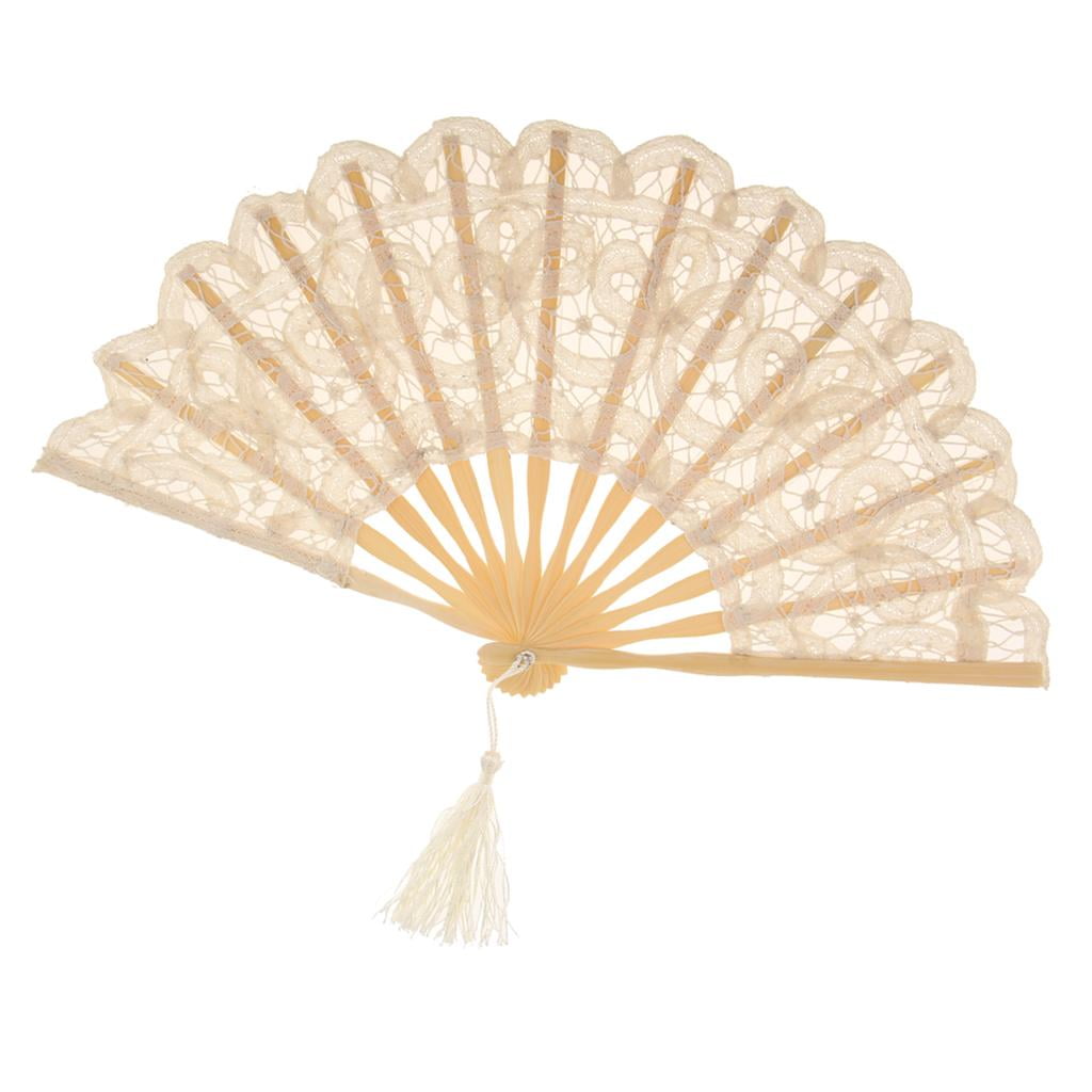 Retro Chinese Style Folding Dance Fan Wedding Costume Party Fan Beige ...