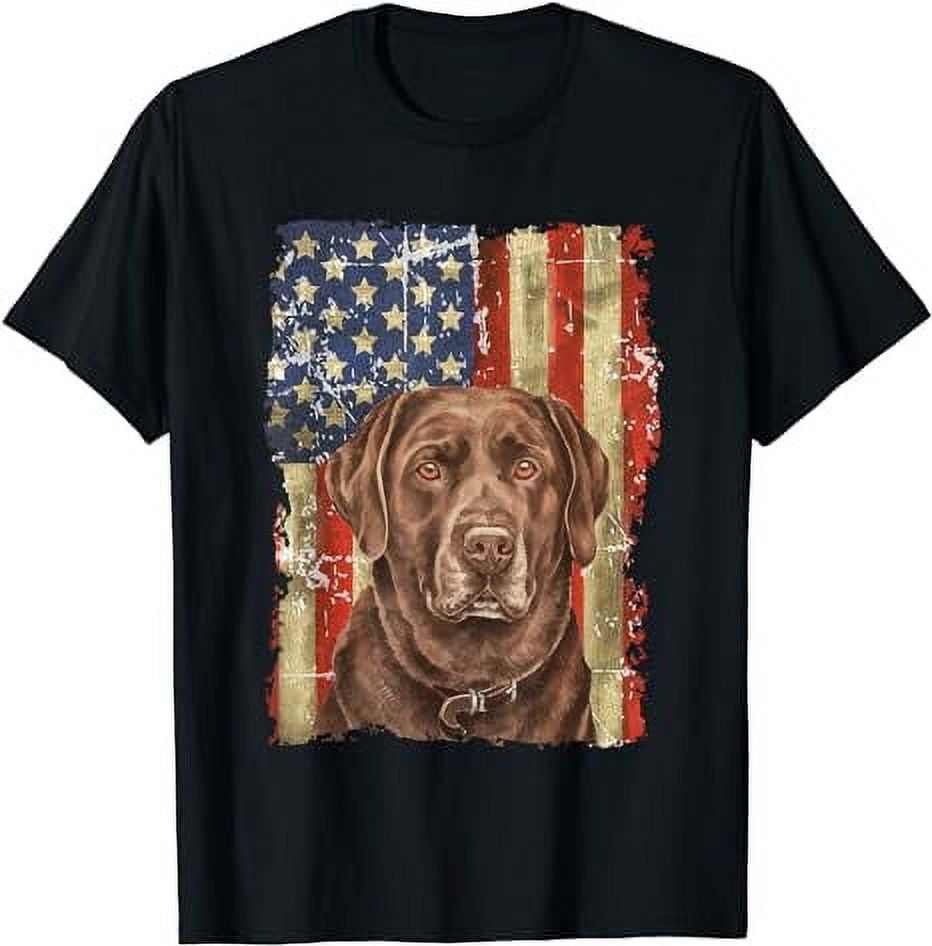 Retro Chocolate Lab With USA Flag Gift Chocolate Lab Dad Mom T-Shirt ...