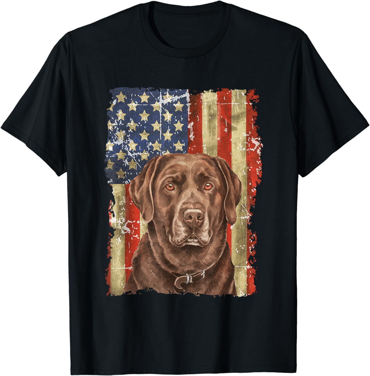 Retro Chocolate Lab With USA Flag Gift Chocolate Lab Dad Mom T-Shirt ...