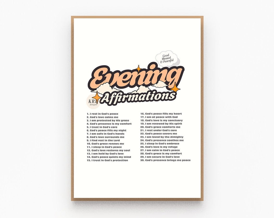 Retro Christian Affirmation Wall Art Print For Evening, Biblical Art ...