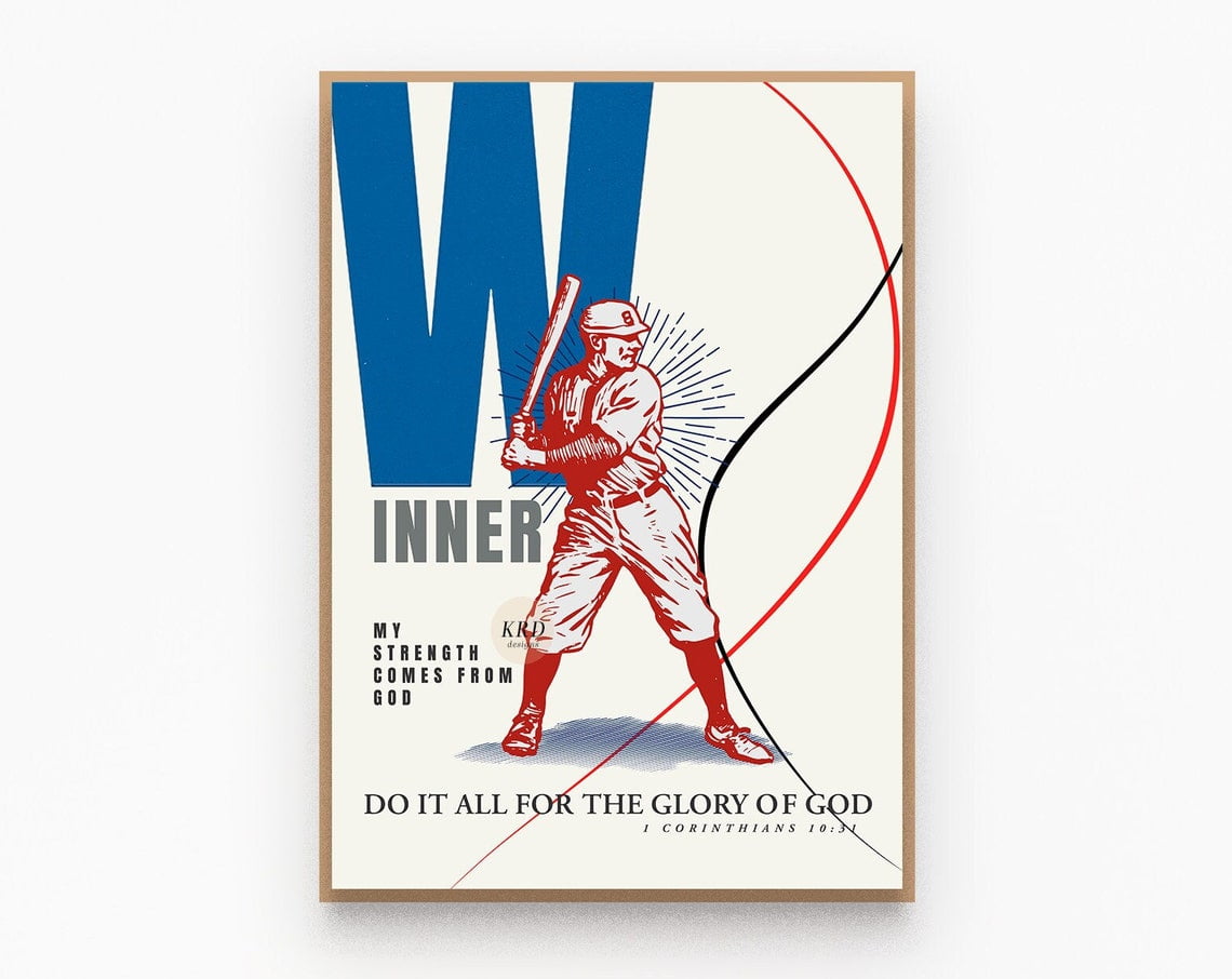 Retro Christian Baseball Artwork Print, 1 Corinthians 10:31, Christian ...