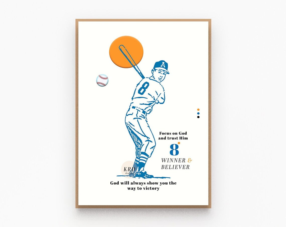 Retro Christian Baseball Wall Art Print, Biblical Faith Quotes Poster ...