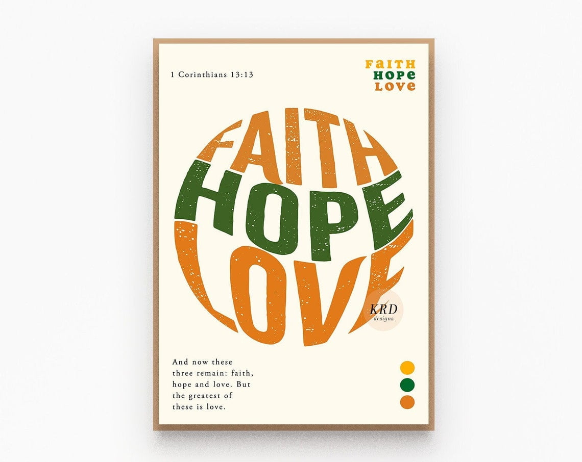 Retro Christian Poster, Faith Hope Love Quotes Wall Art, Bible Verse 1 ...