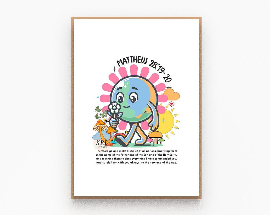 Retro Christian Wall Art Print, Bible Verse Poster Matthew 28:19-20 ...