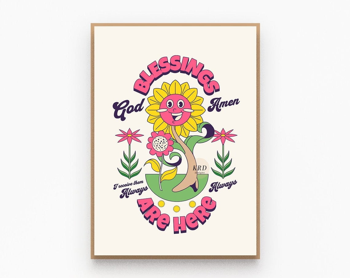 Retro Christian Wall Art Print, Biblical God Blessings Faith ...