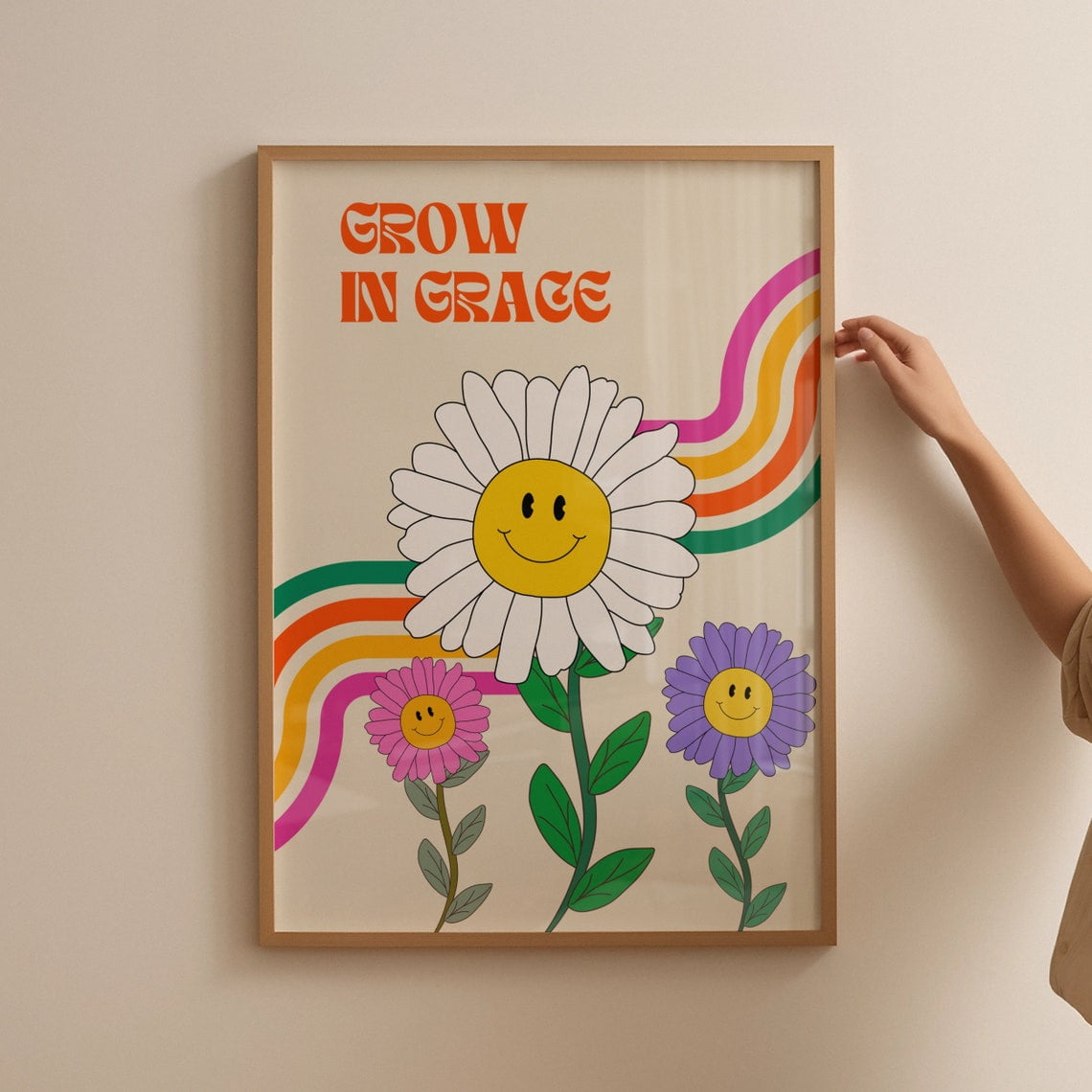 Retro Christian Wall Print, Grow In Grace Wall Print, Christian Poster ...