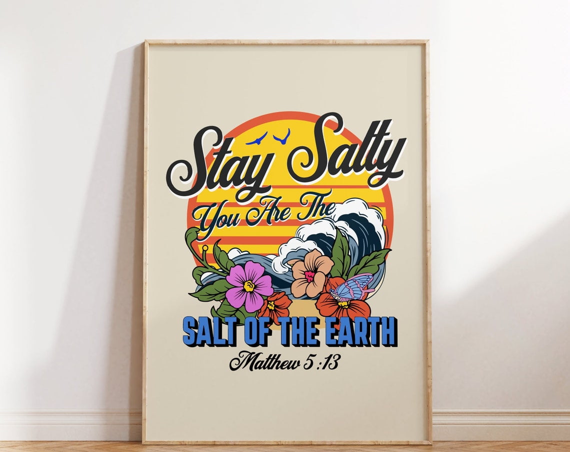 Retro Christian Wall Print, Stay Salty Print, Christian Poster, Bible ...