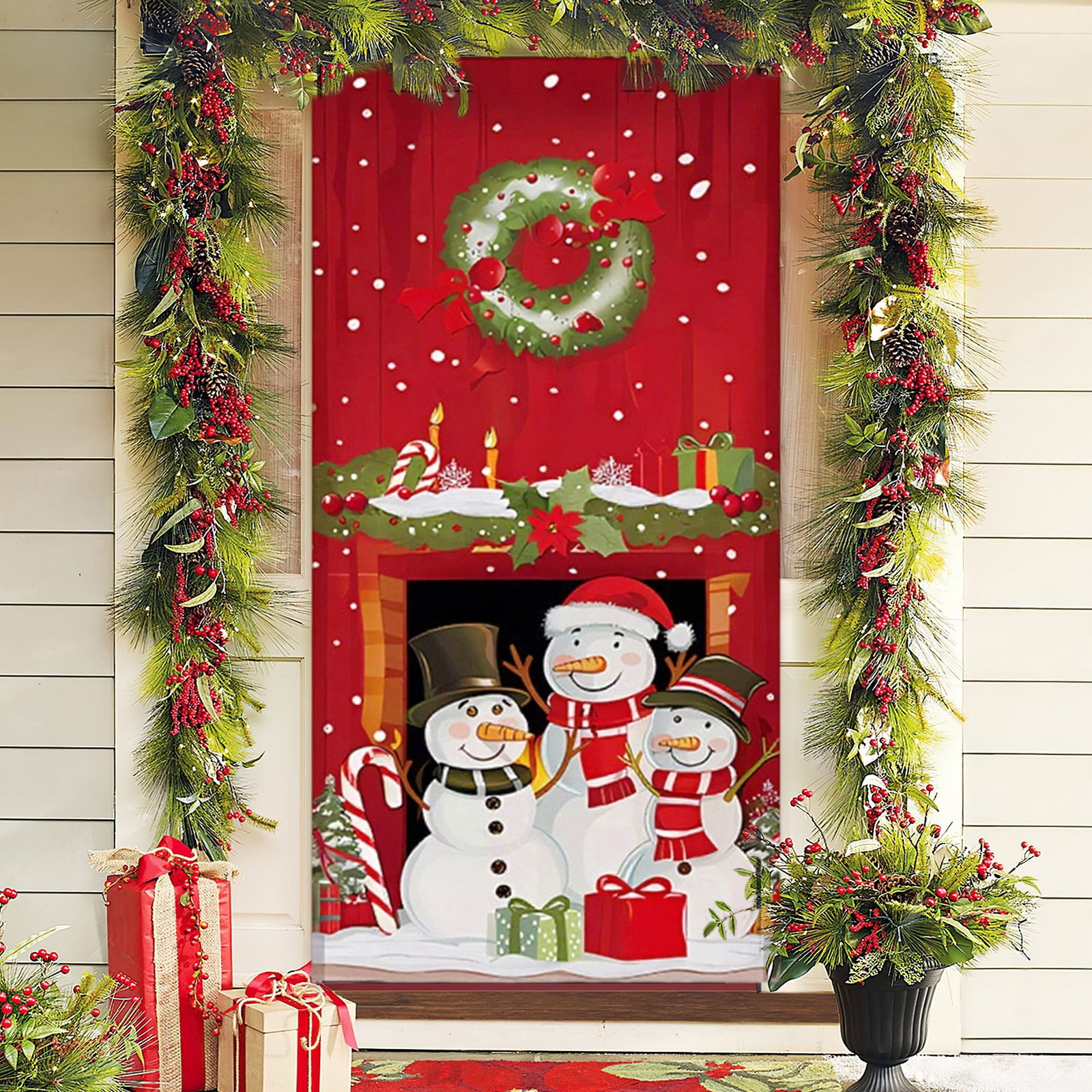 Retro Christmas Door Decorations Merry Christmas Christmas Door Cover ...