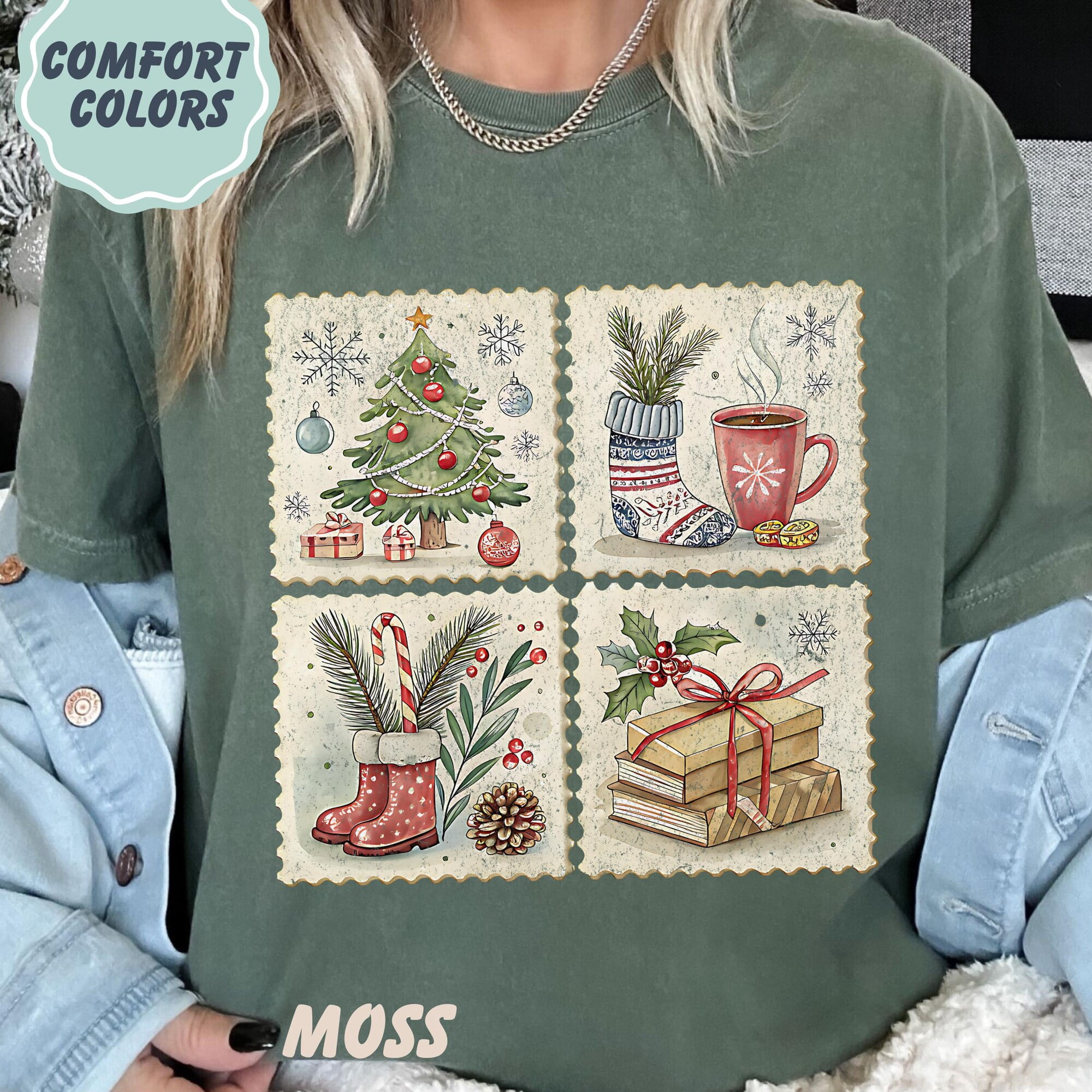 Retro Christmas Stamps Shirt Holiday Stamps Tshirt Cocoa Pine Tree ...