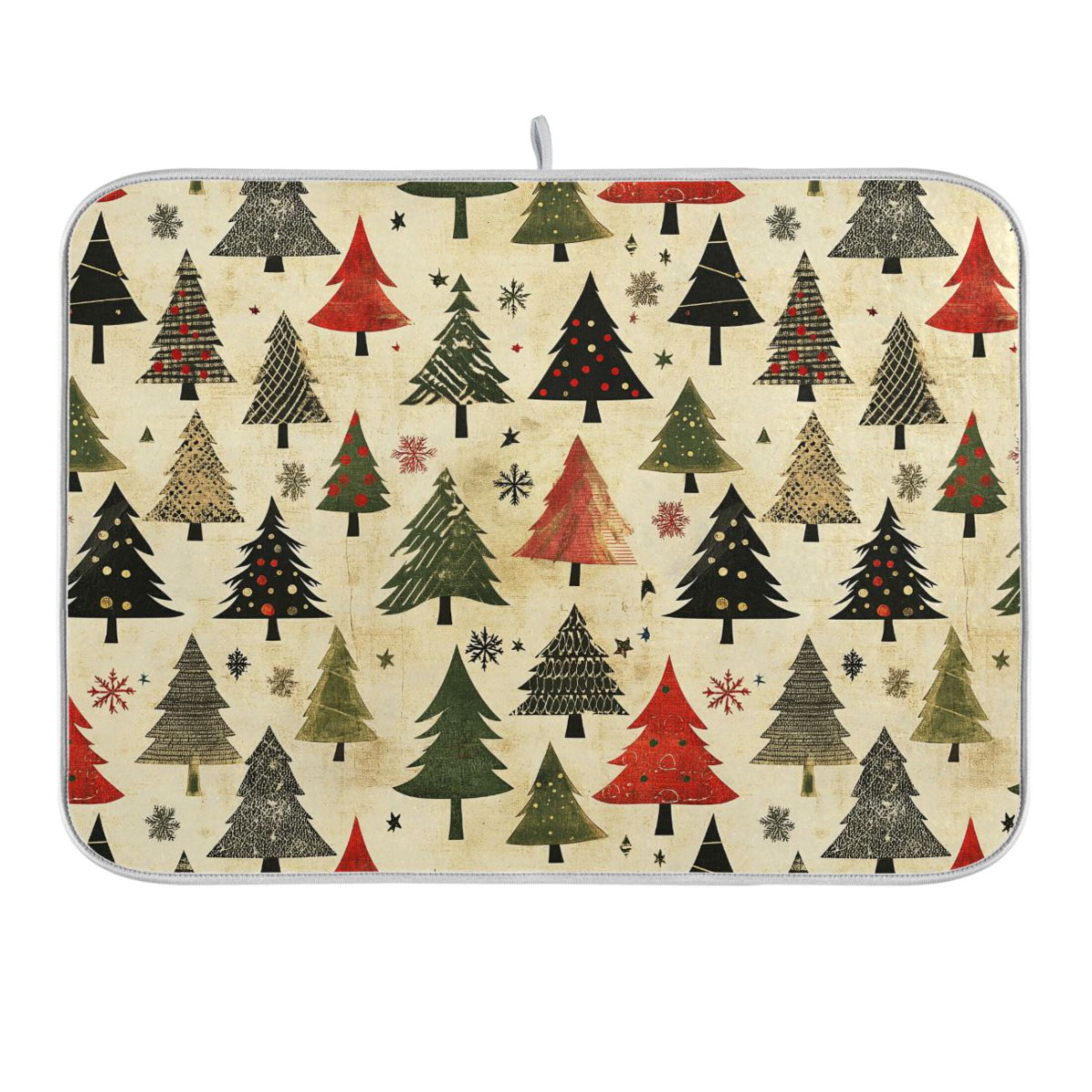 Retro Christmas Trees Dish Drying Mat 16x18 Absorbent Microfiber ...