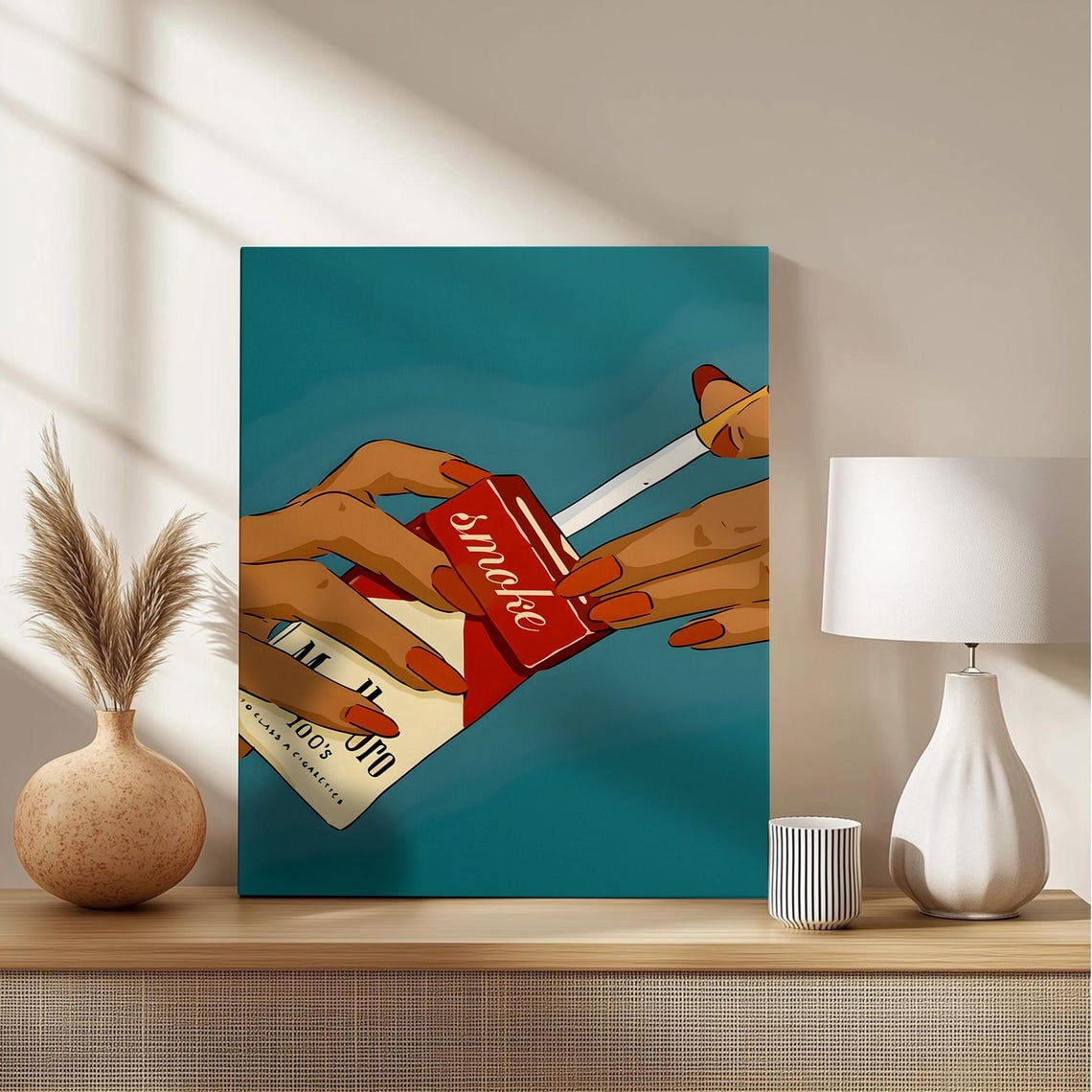 Retro Cigarette Illustration Wall Art – Feminine Pop Art – Bold Edgy ...