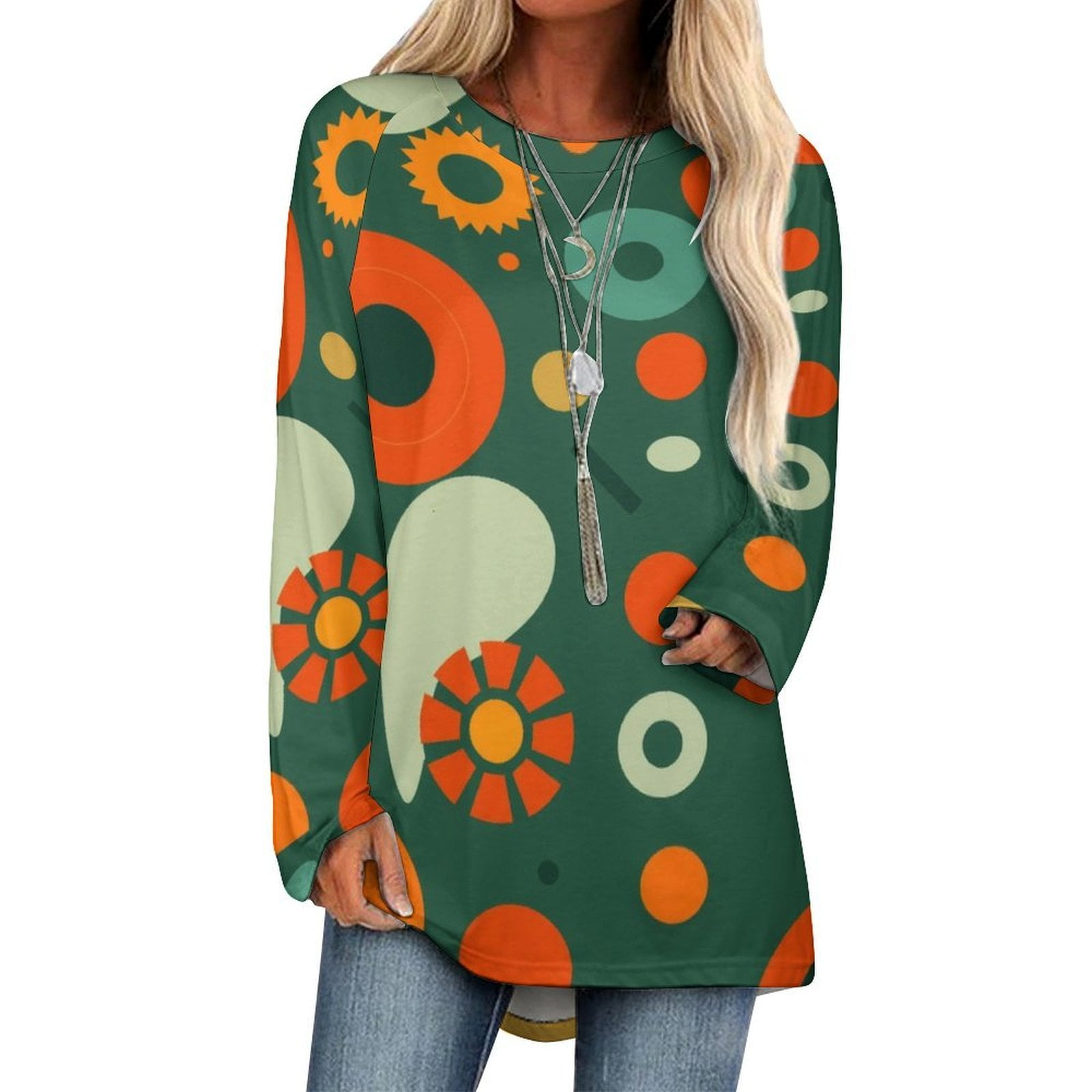 Retro Circle Pattern 3D Print Women Long Sleeve T Shirt Oversized ...