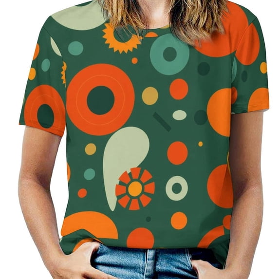 Retro Circle Pattern T Shirt Women Short Sleeve Overd Tee Shirt Clothes ...