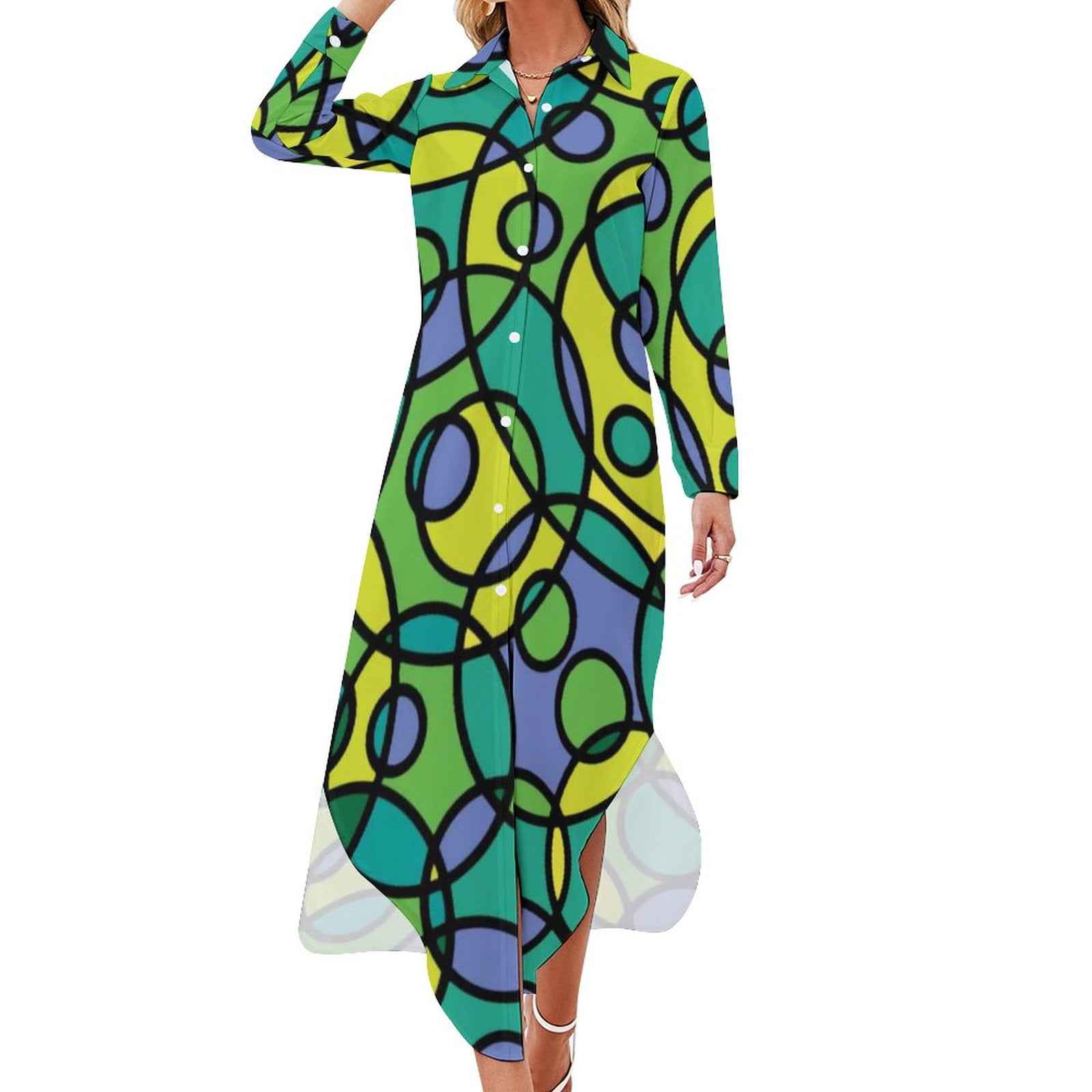 Retro Circles Pattern Casual Dress Bright 60s Print Street Style ...