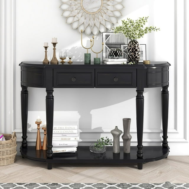 Retro Circular Curved Design Console Table with Open Style Shelf and ...
