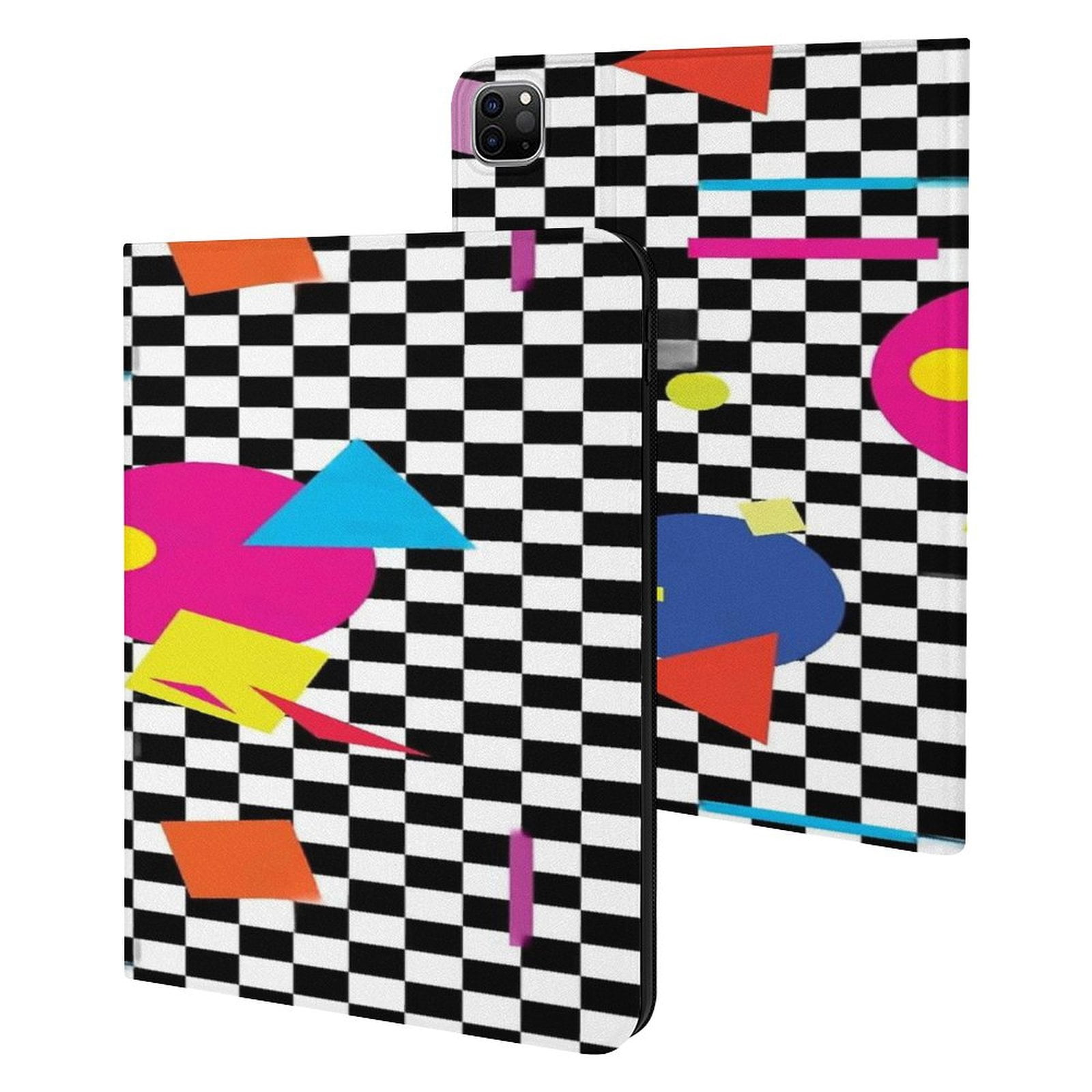 Retro Classic 1980s Shapes On Black And White Check Cover for iPad Air ...