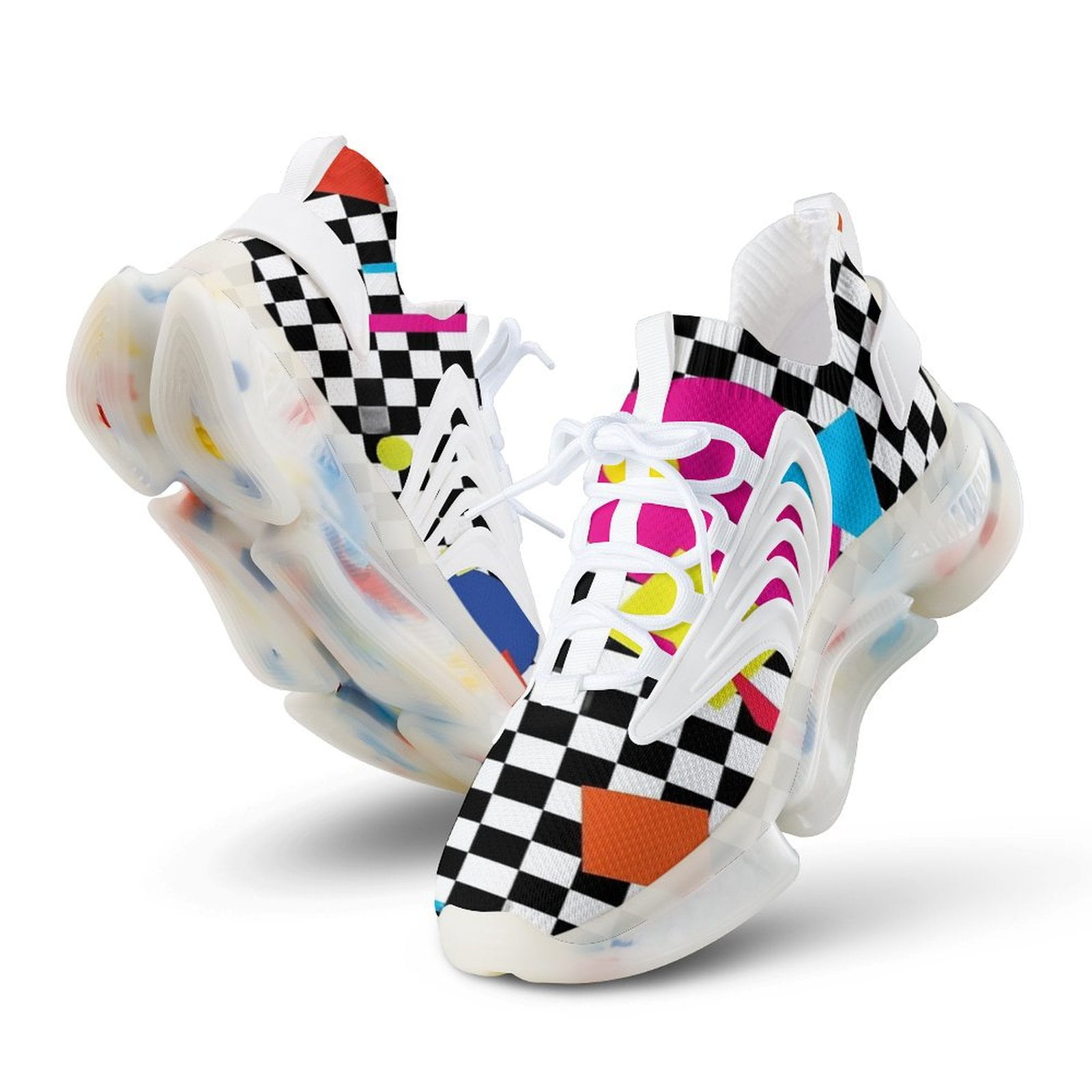 Retro Classic 1980s Shapes On Black And White Check Walking Shoes for ...