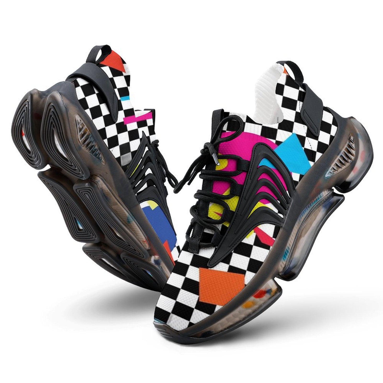 Retro Classic 1980s Shapes On Black And White Check Walking Shoes for ...