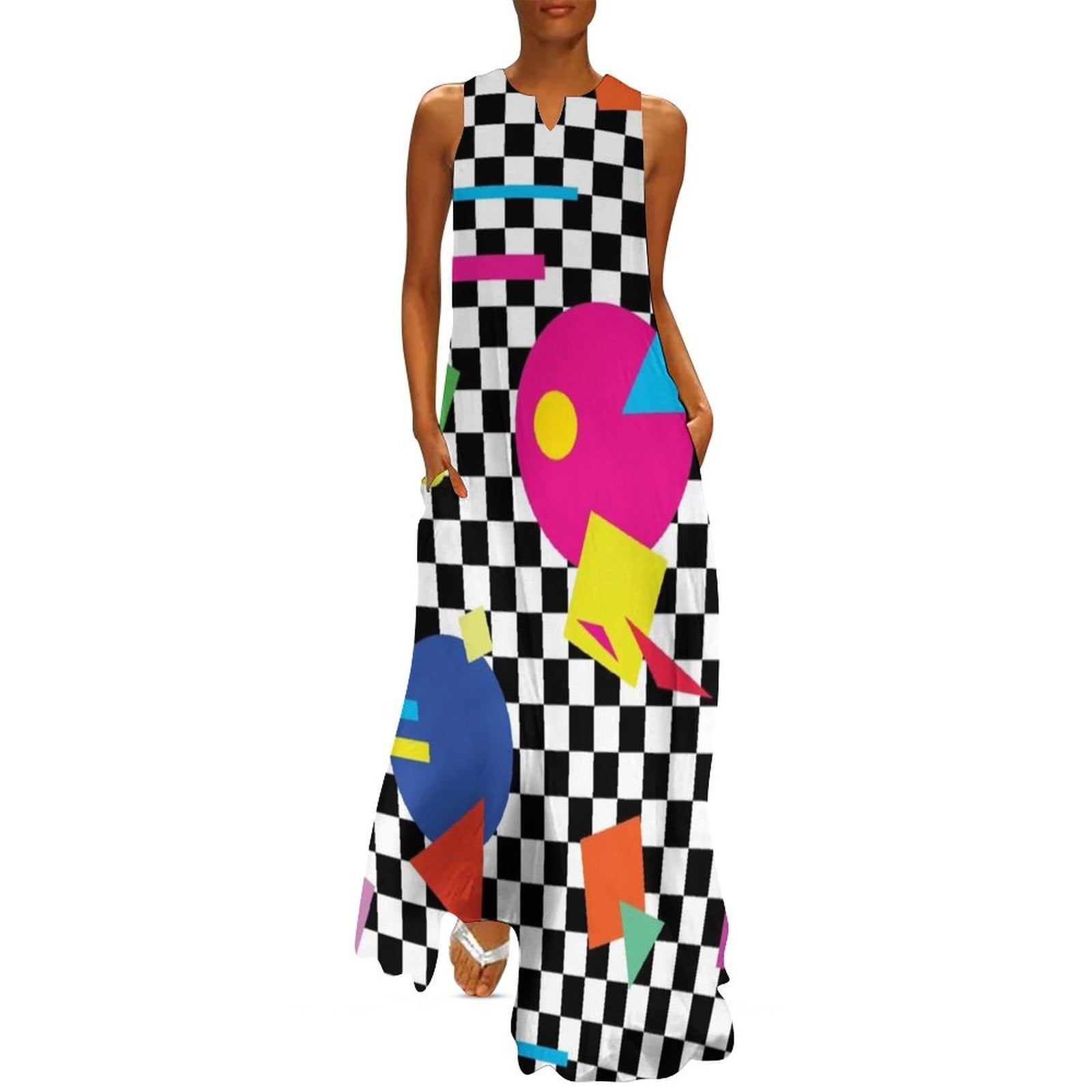 Retro Classic 1980s Shapes On Black and White Check - Retro Shapes #1 ...