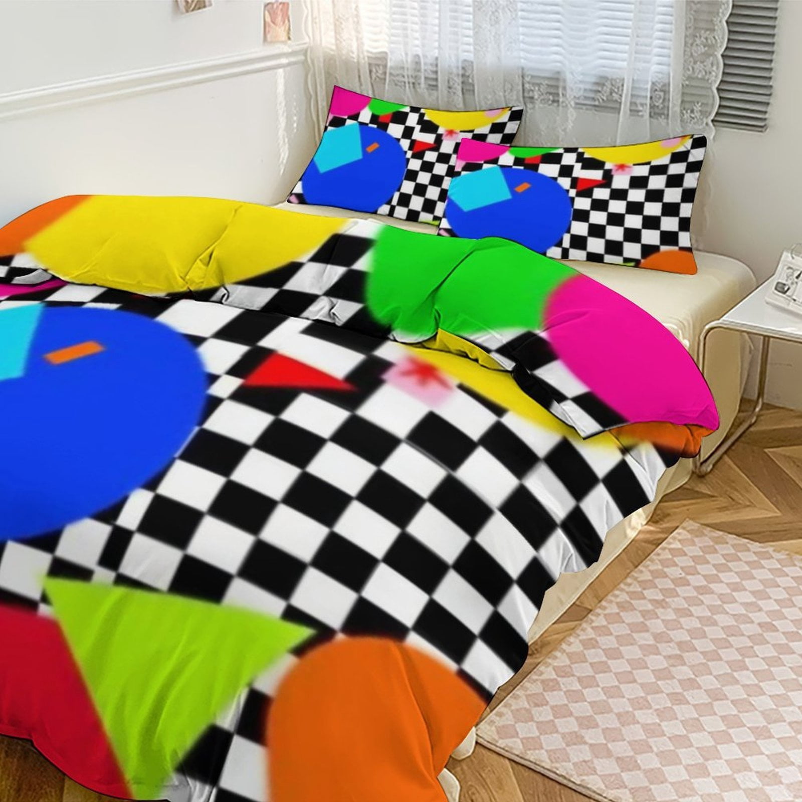 Retro Classic 80s Shapes in Black And White Checkered 102"x90" 3 Pcs ...