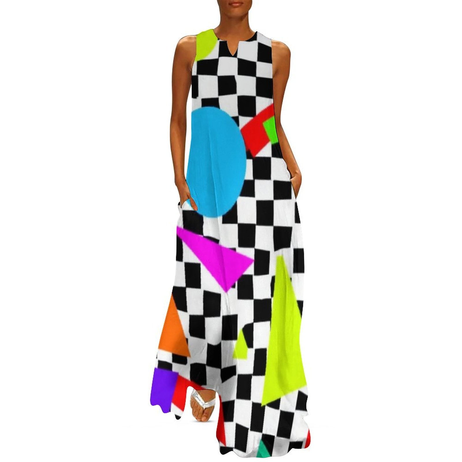 Retro Classic0s Shapes in Black And White Checkered Long Dress luxury ...