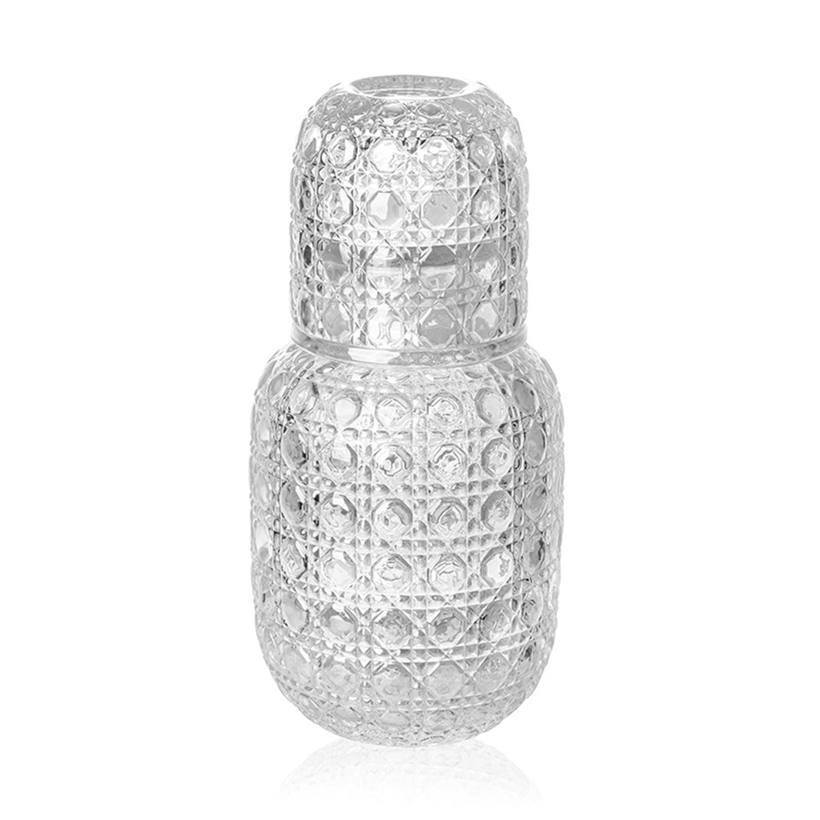 Retro Clear Glass Bedside Night Water Carafe with Tumbler Glass, Relief ...