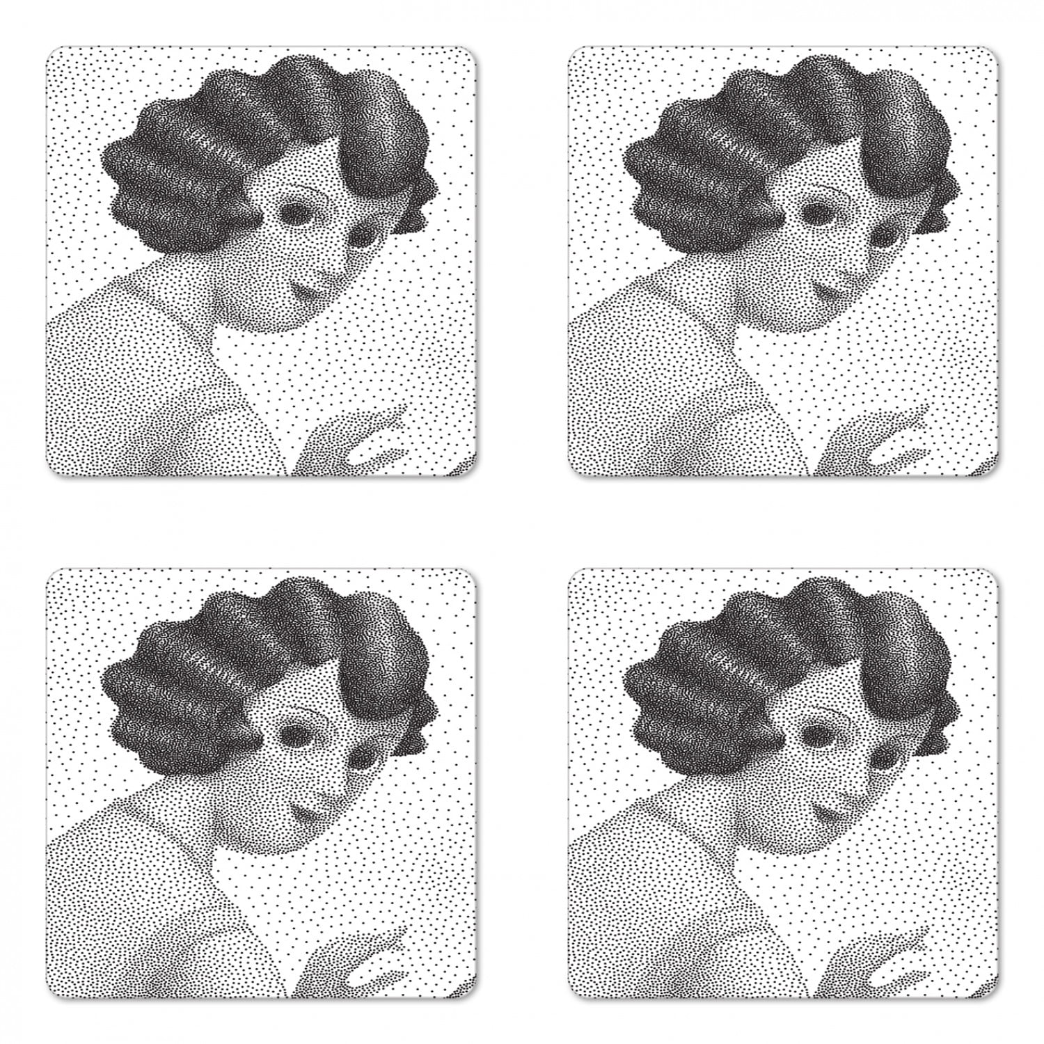 Retro Coaster Set of 4, Hand Drawn Lady Looking over Her Shoulders with ...