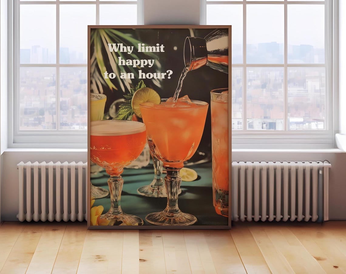 Retro Cocktail Bar Poster, 1970S Cocktail Bar Art, Bar Cart Decor, Art ...