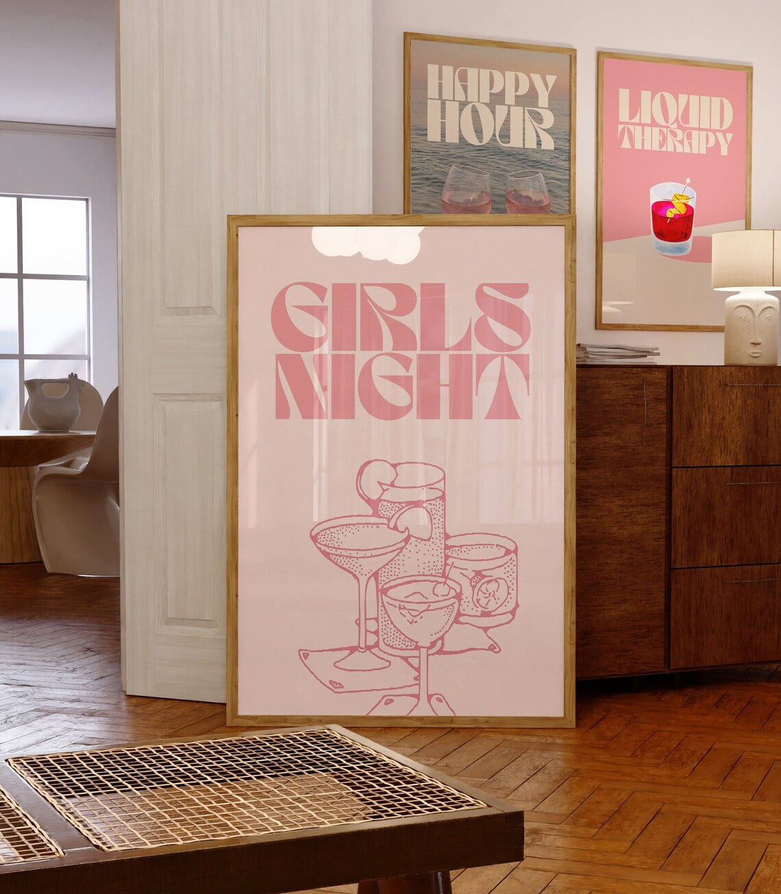 Retro Cocktail Poster-Aesthetic Girly Bar Cart Art-Preppy Pink Poster ...