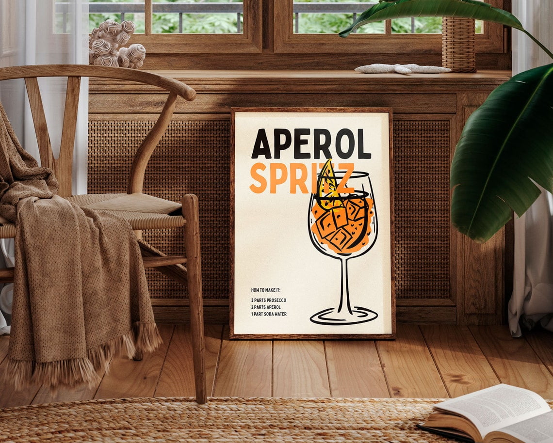 Retro Cocktail Poster, Aperol Spritz, Bar Cart, Vintage Cocktail Poster ...
