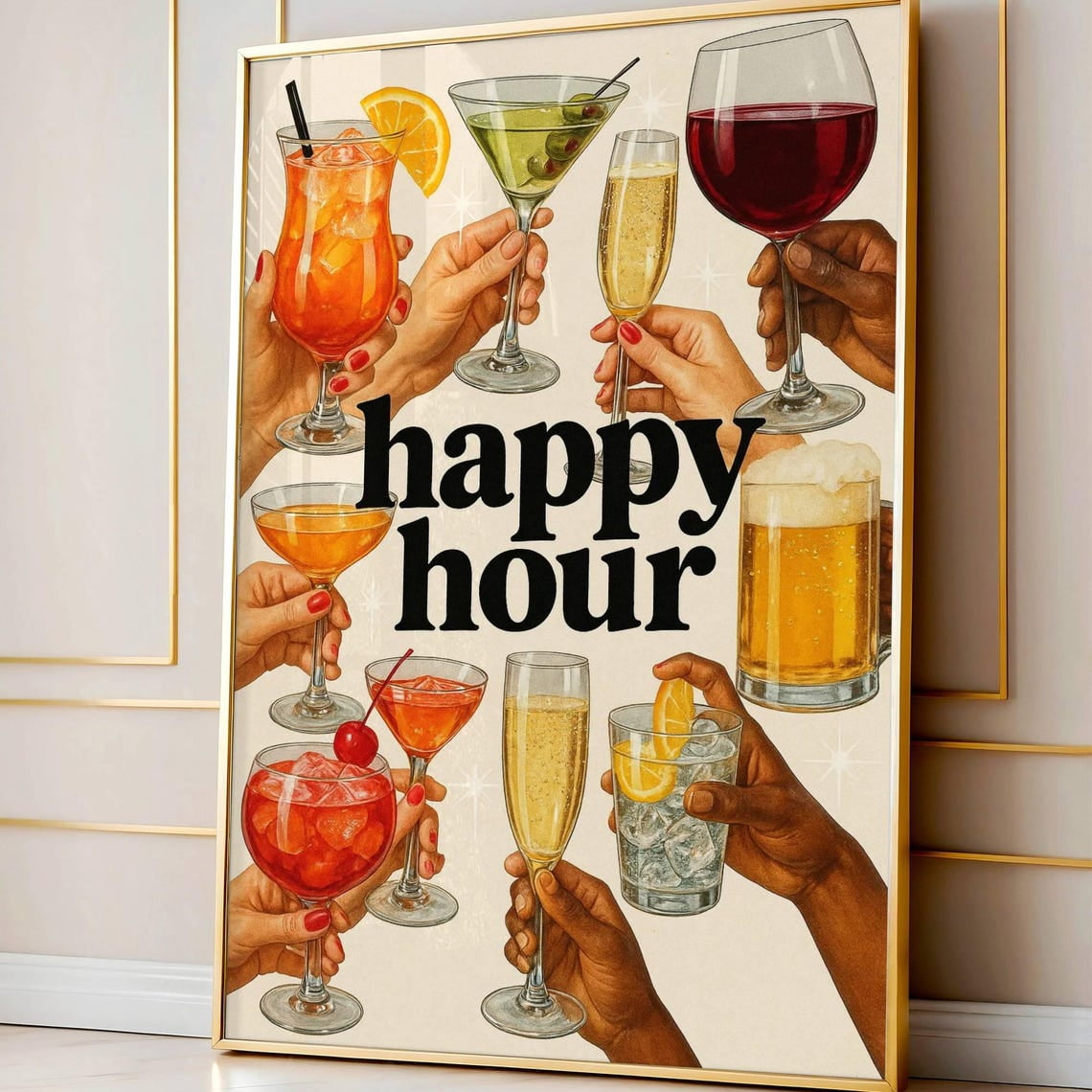 Retro Cocktail Poster, Martini Bar Printable, Funky Happy Hour Bar Cart ...