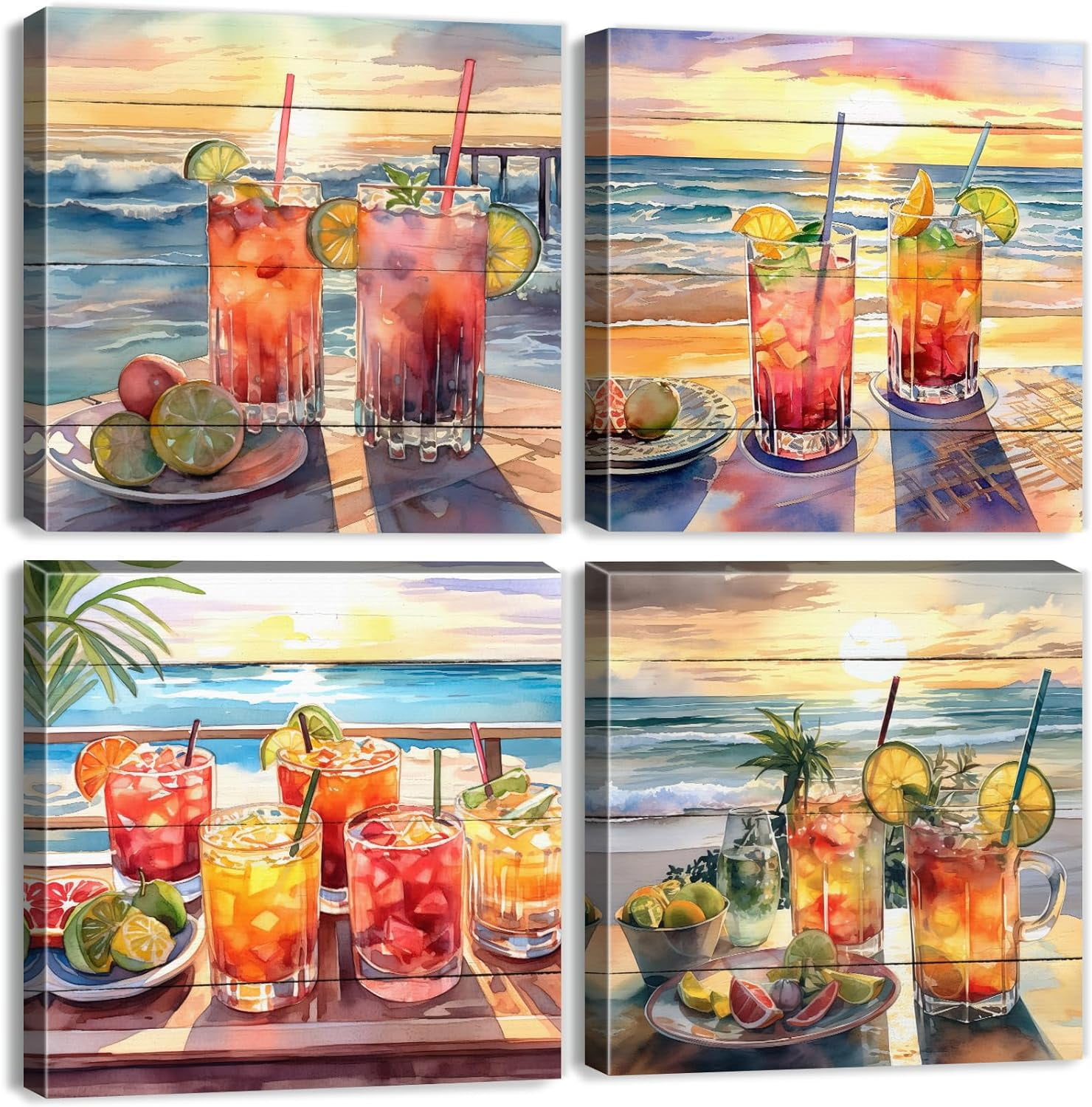 Retro Cocktail Wall Art for Kitchen Decor Sunset Beach Cocktail Drink ...