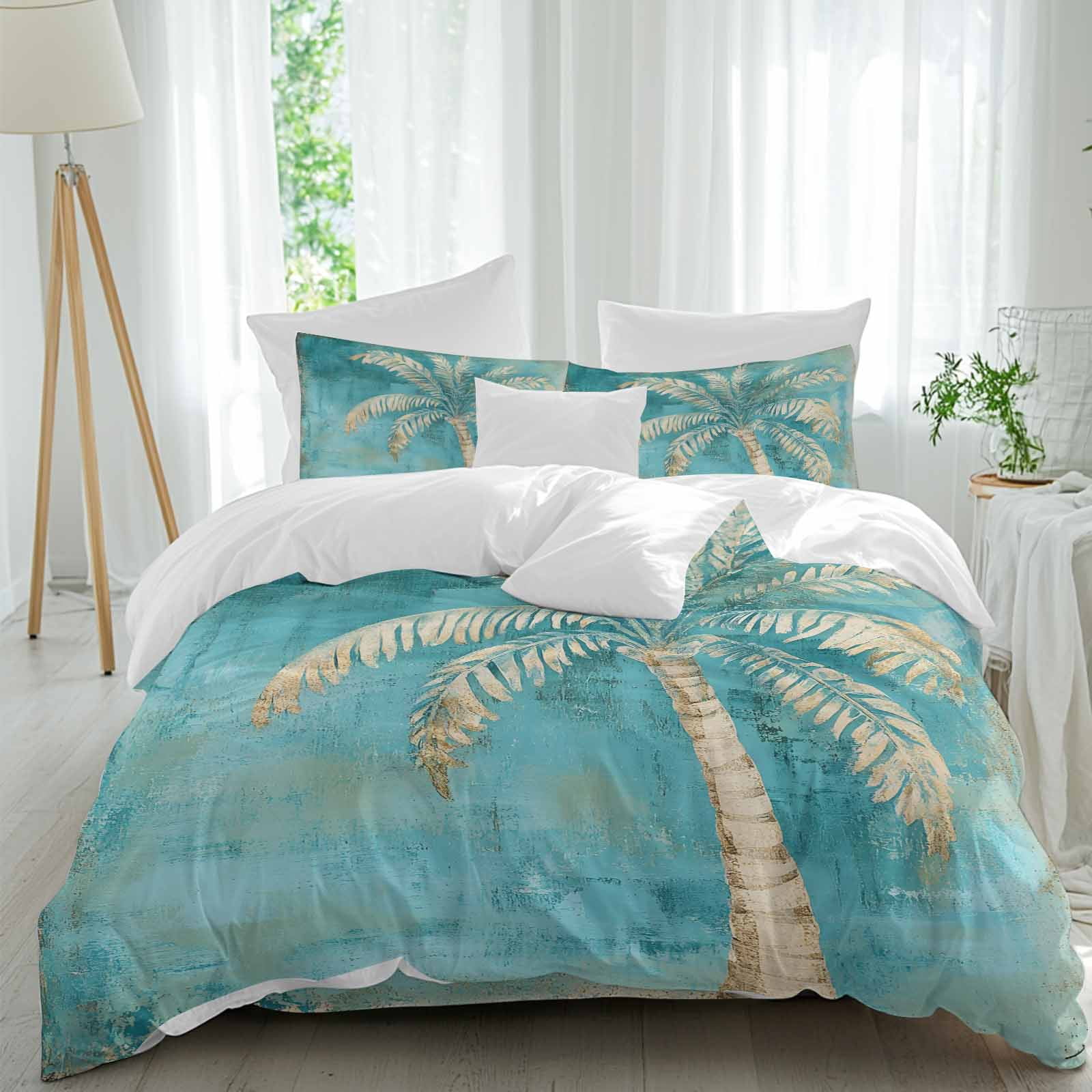 Retro Coconut Tree Duvet Cover Set California King Size Tropical Plant ...