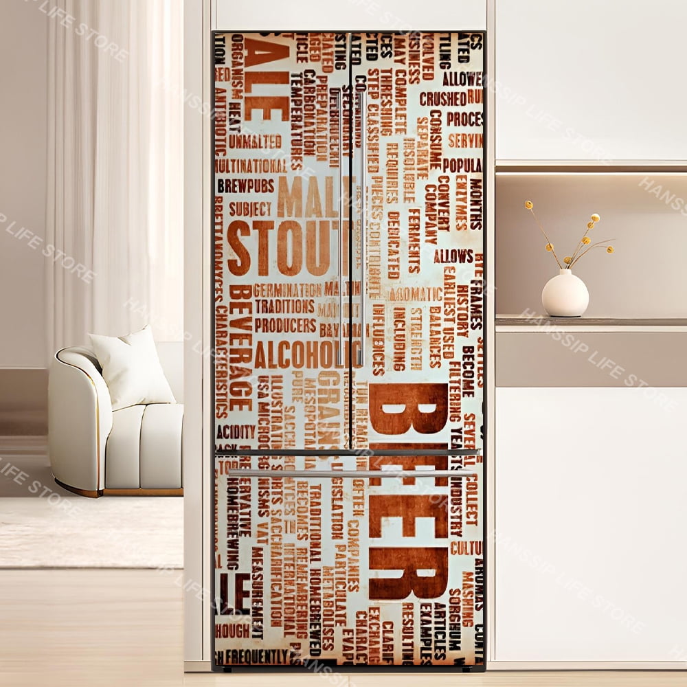 Retro Coffee Beer Poster Fridge Door Wrap Mural Cover Waterproof ...