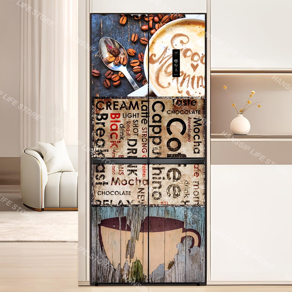 Retro Coffee Beer Poster Fridge Door Wrap Mural Cover Waterproof ...