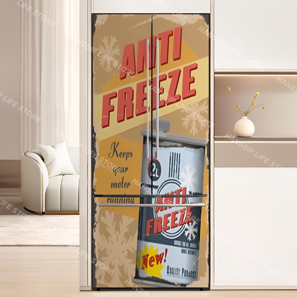 Retro Coffee Beer Poster Fridge Door Wrap Mural Cover Waterproof ...