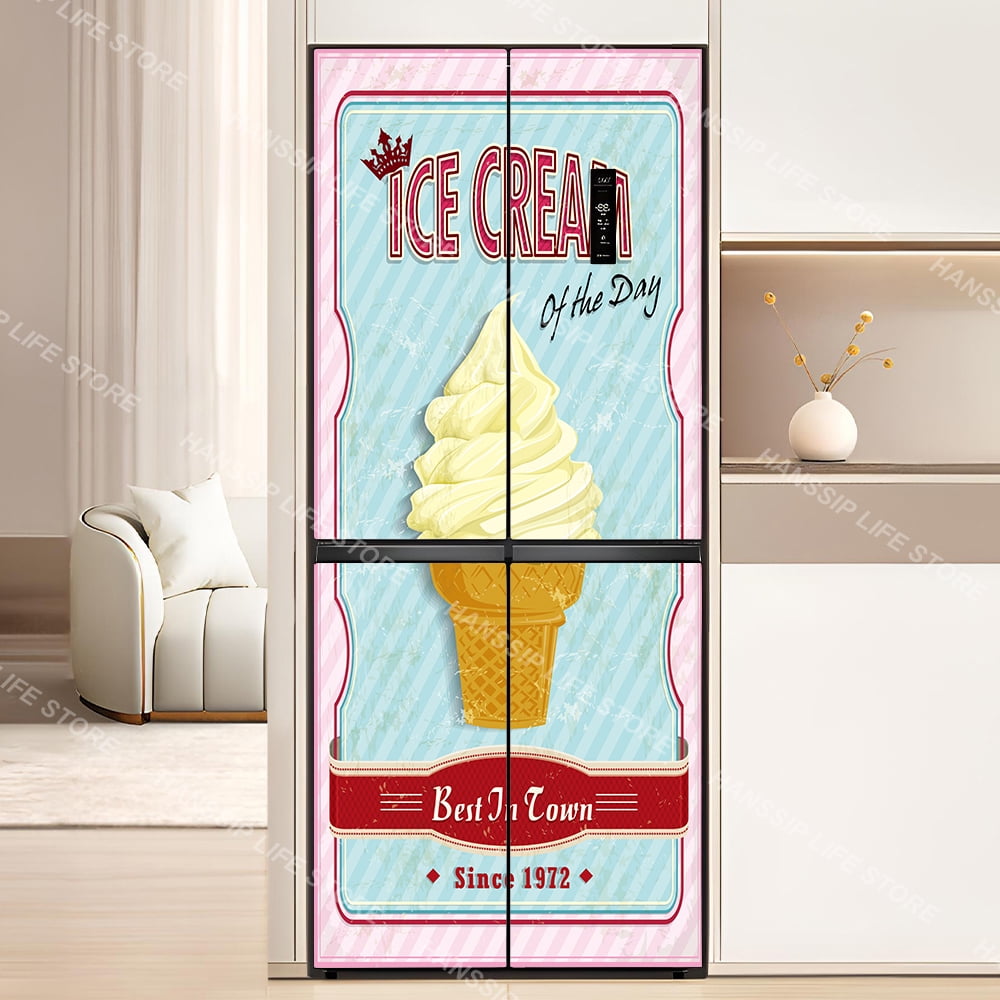 Retro Coffee Beer Poster Fridge Door Wrap Mural Cover Waterproof ...