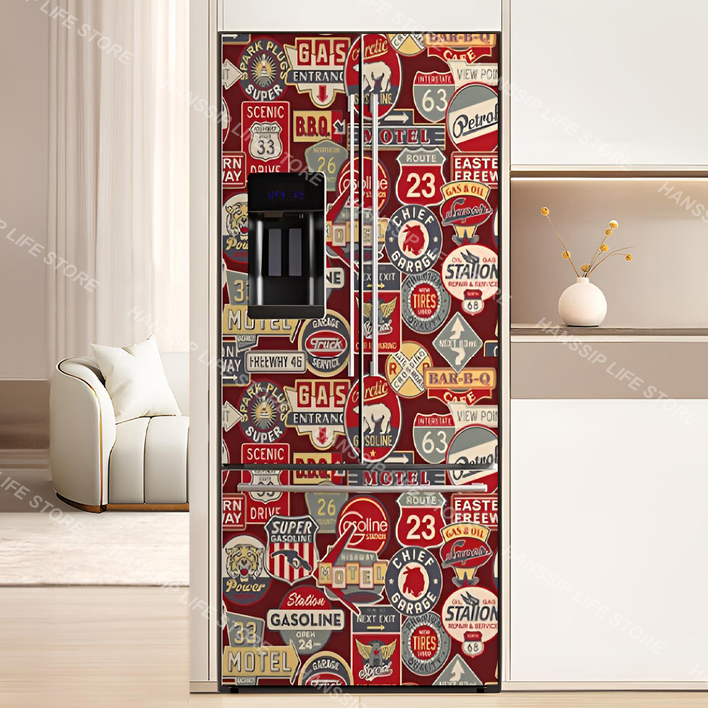Retro Coffee Beer Poster Fridge Door Wrap Mural Cover Waterproof ...