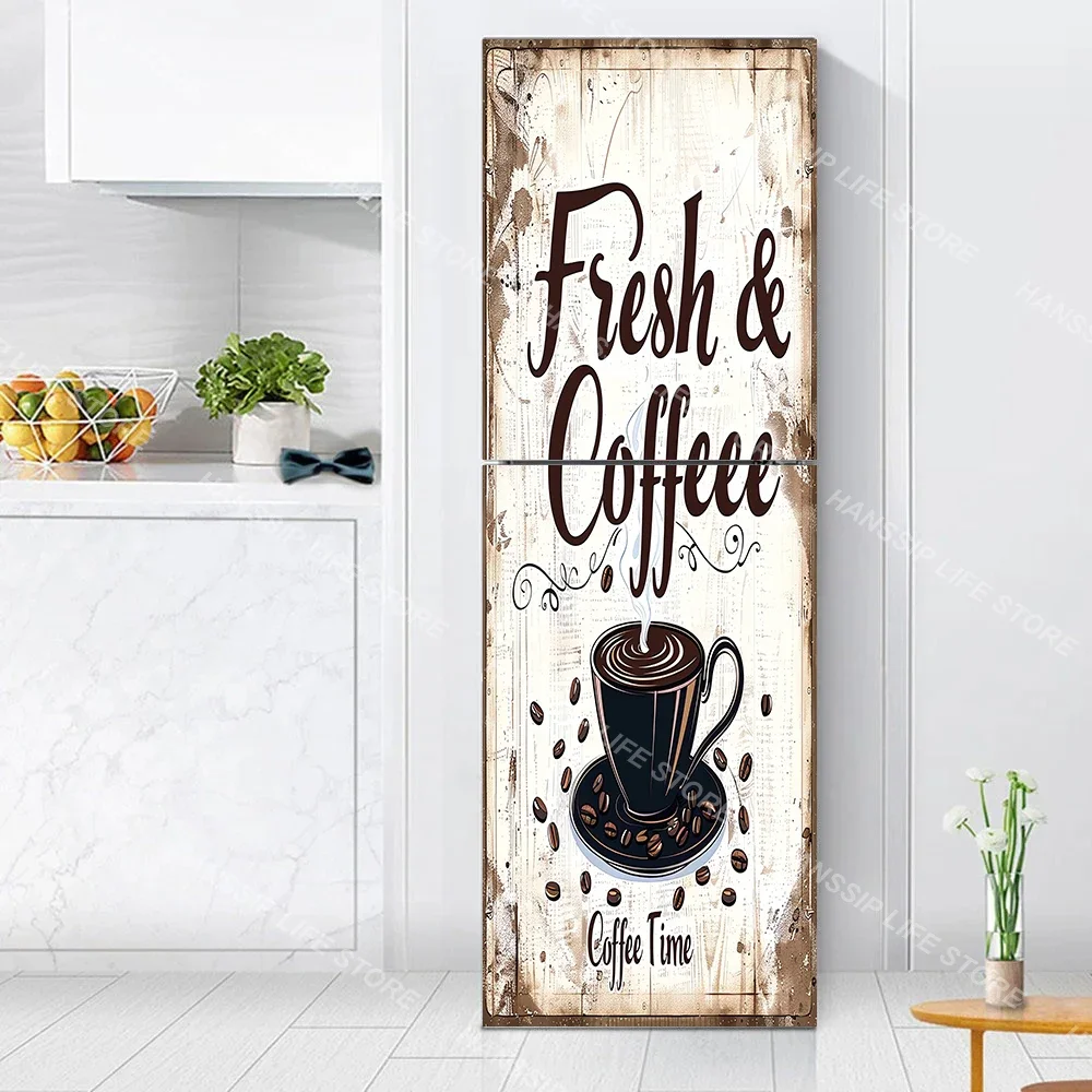 Retro Coffee Beer Poster Rusty Design Fridge Door Sticker Kitchen Renovation for Refrigerator ...