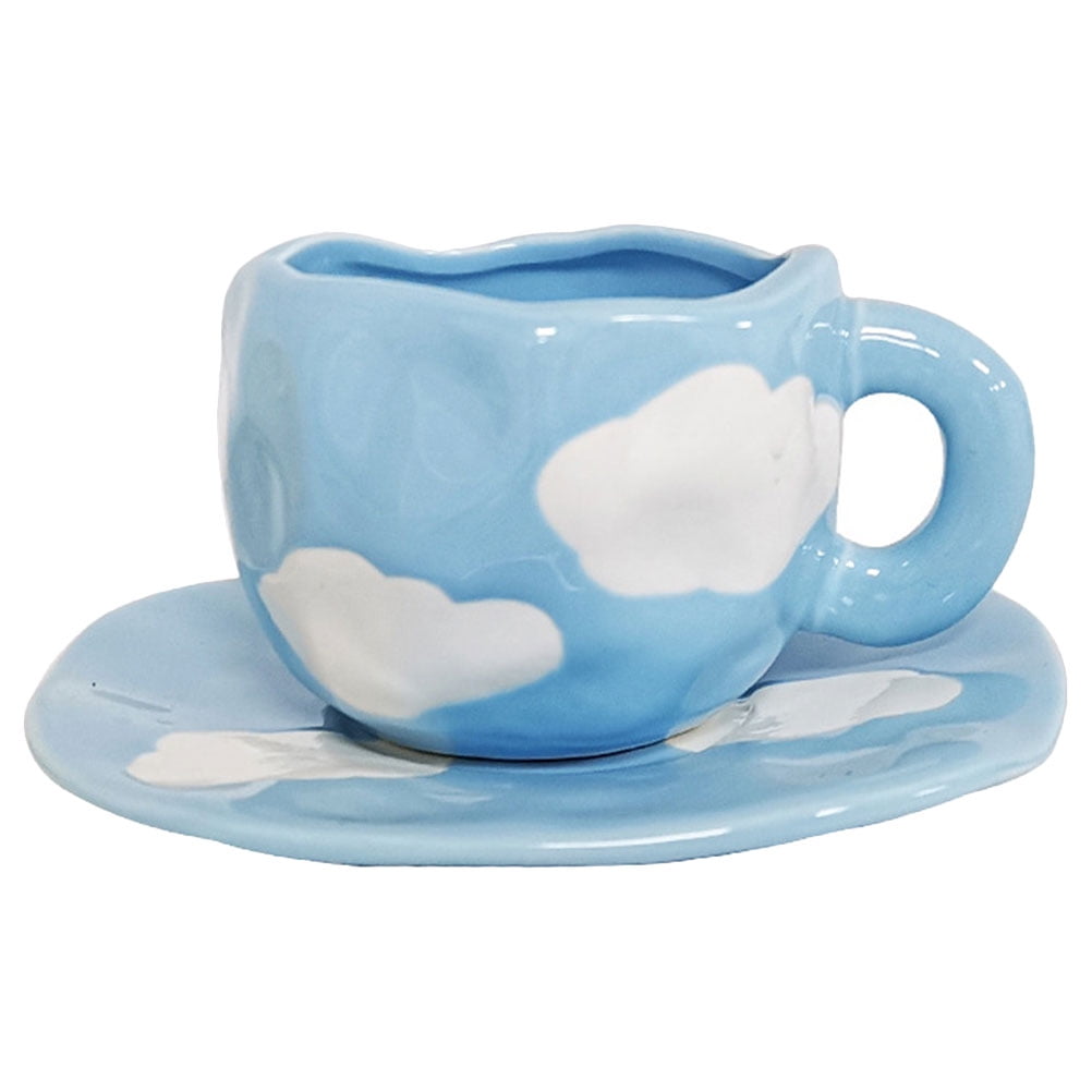 Retro Coffee Cup and Saucer Afternoon Tea Ceramic Hand-painted Water (blue Sky White Clouds) Mug ...