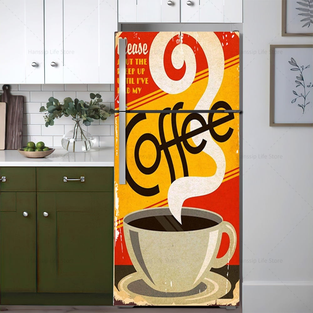 Retro Coffee Drink Fridge Door Sticker Waterproof PVC Refrigerator ...
